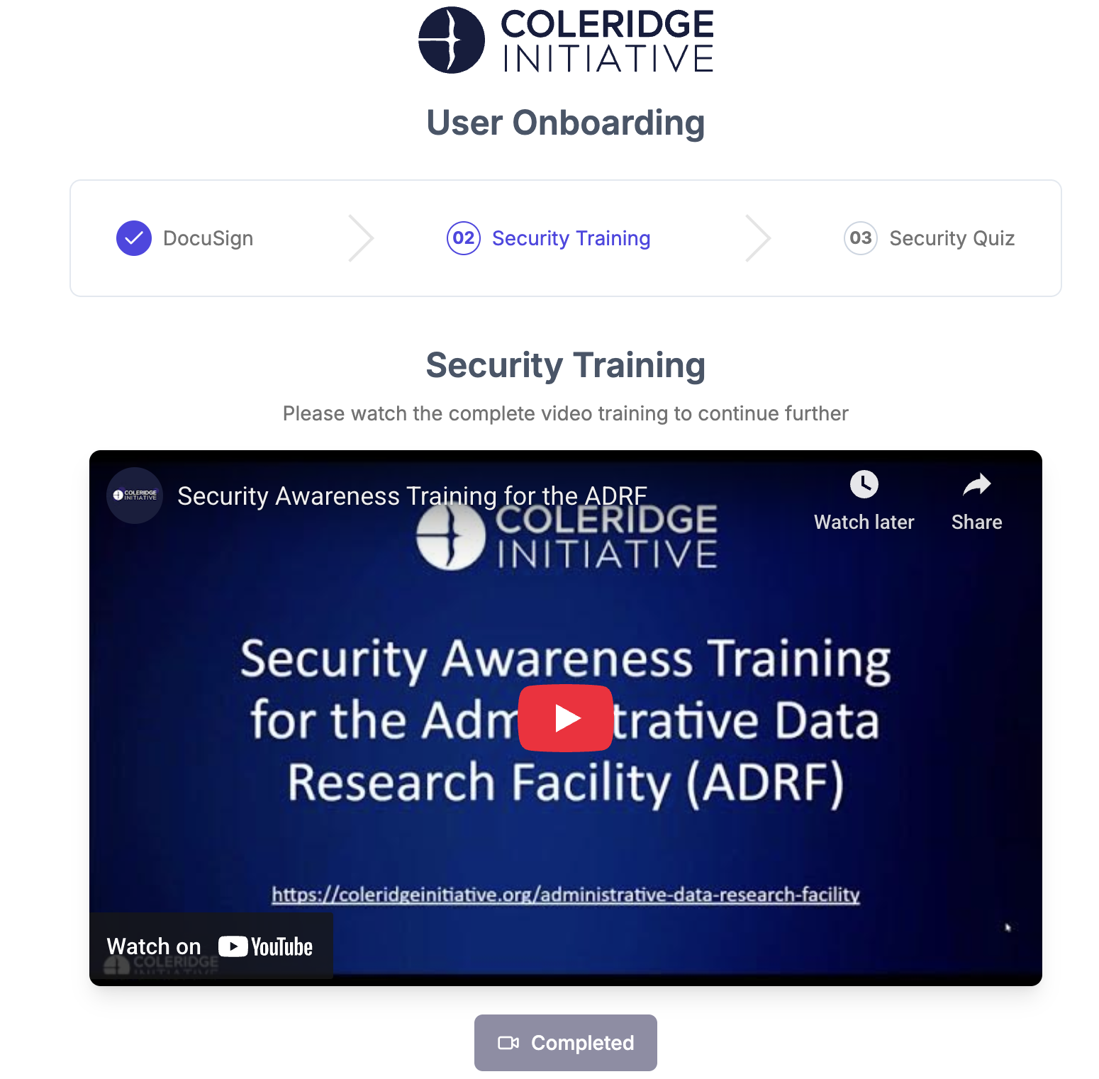 3 Onboarding Modules and Security Training – ADRF User Guide